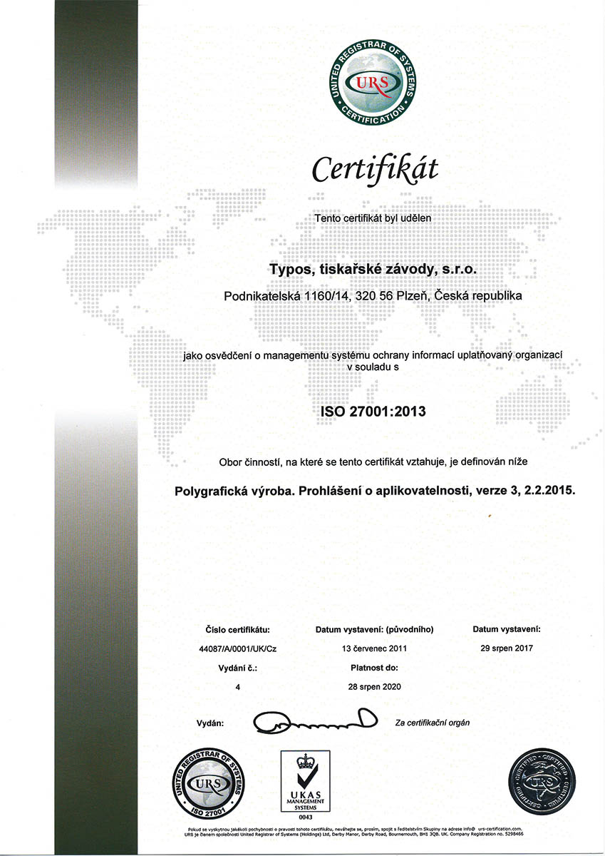 Certificates - Typos, tiskařské závody, sro: O nás
